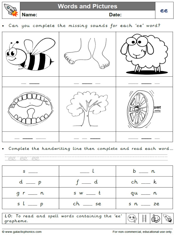 Ee Phonics Woksheets And Games Galactic Phonics