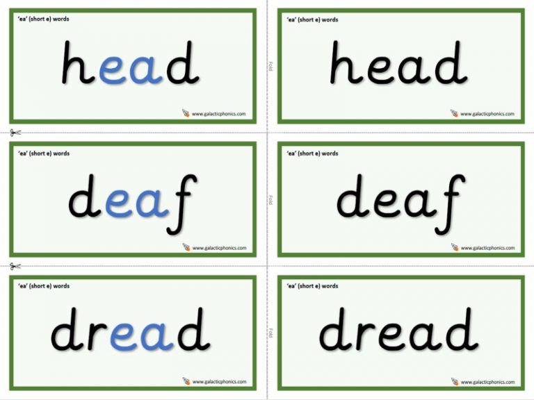 'ea' (short e) phonics worksheets and games - Galactic Phonics