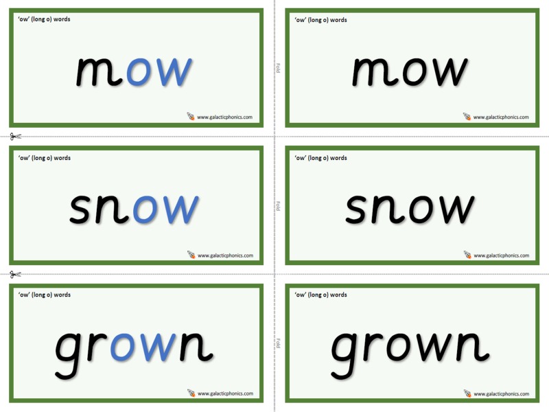 'ow' (long o) phonics worksheets and games - Galactic Phonics