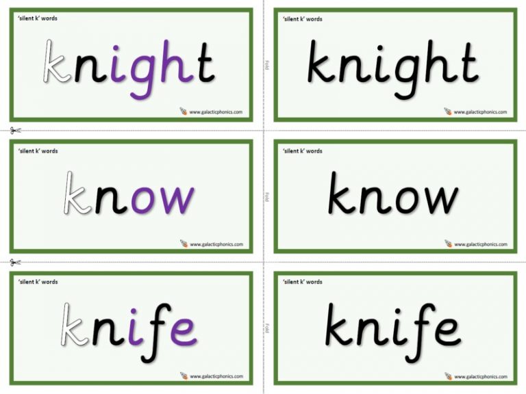 silent k phonics worksheets and games - Galactic Phonics
