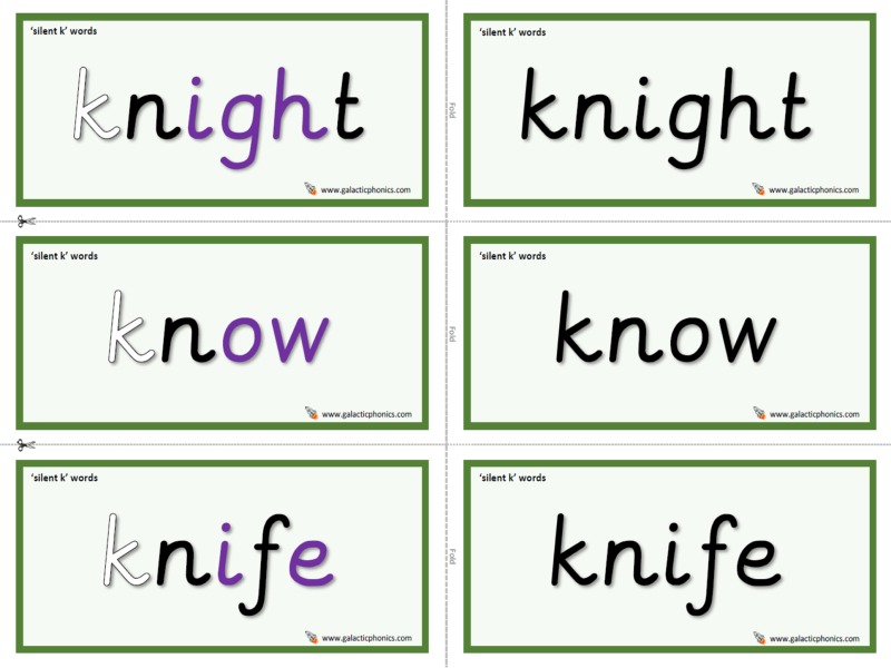 silent k phonics worksheets and games - Galactic Phonics