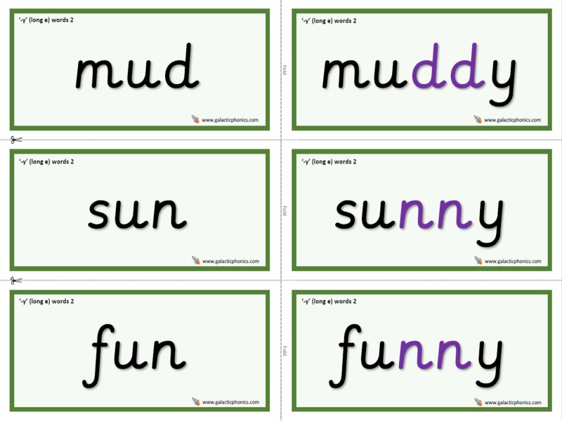 Free 'y' (long e) phonics worksheets and games - Galactic Phonics