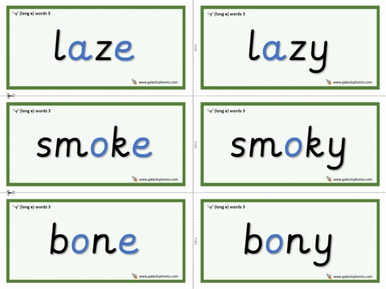 Free 'y' (long e) phonics worksheets and games - Galactic Phonics