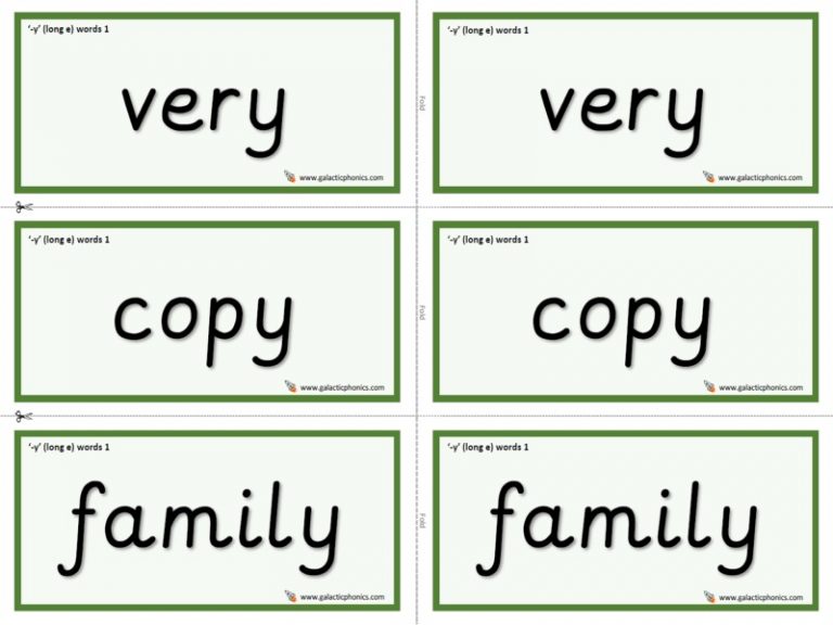Free 'y' (long e) phonics worksheets and games - Galactic Phonics