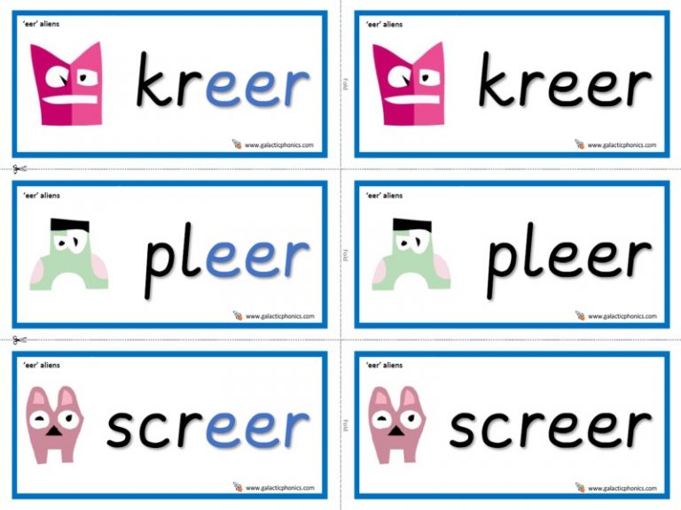 'eer' phonics worksheets and games - Galactic Phonics