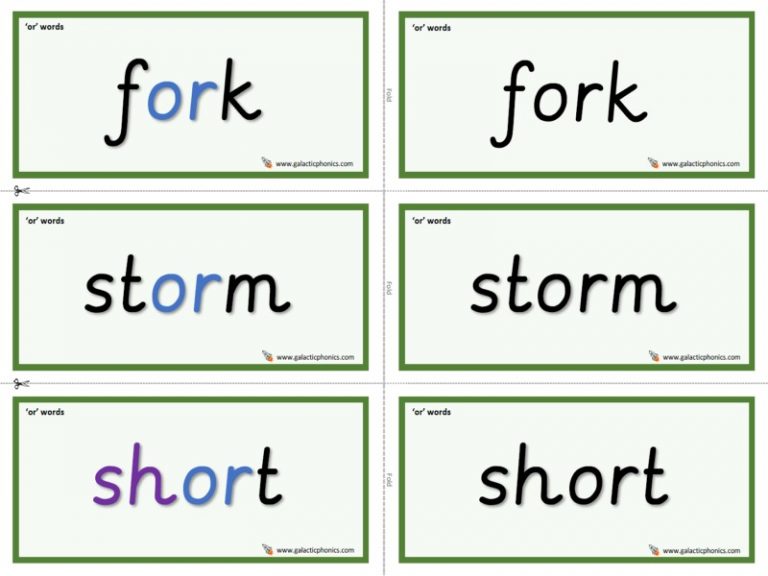 'or' phonics worksheets and games - Galactic Phonics