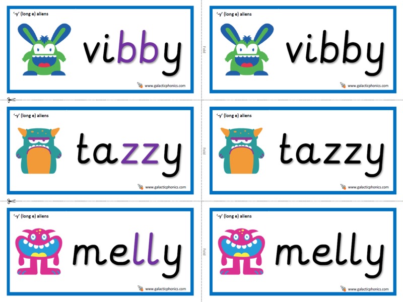 Free 'y' (long e) phonics worksheets and games - Galactic Phonics