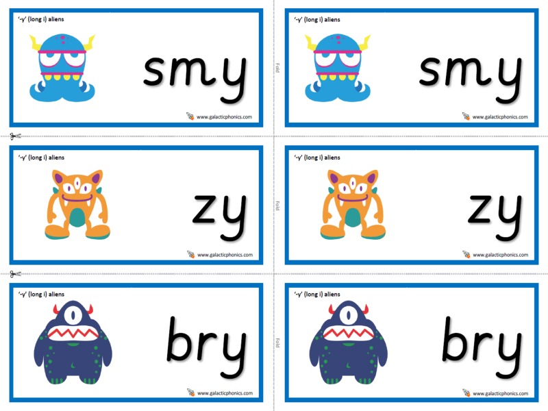 Free 'y' (long i) phonics worksheets and games - Galactic Phonics