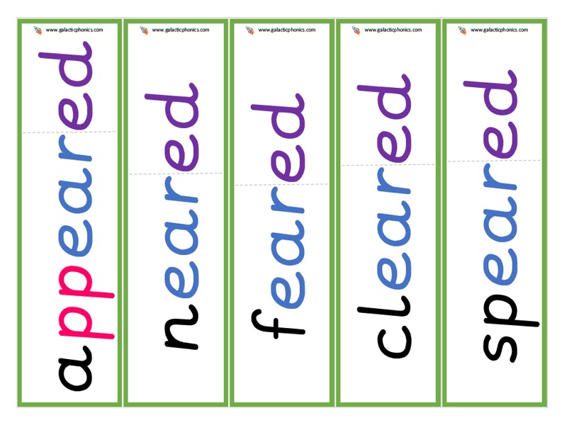 'ear' phonics worksheets and games - Galactic Phonics