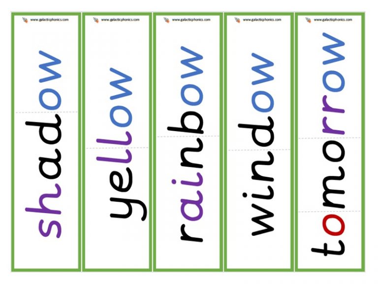 'ow' (long o) phonics worksheets and games - Galactic Phonics
