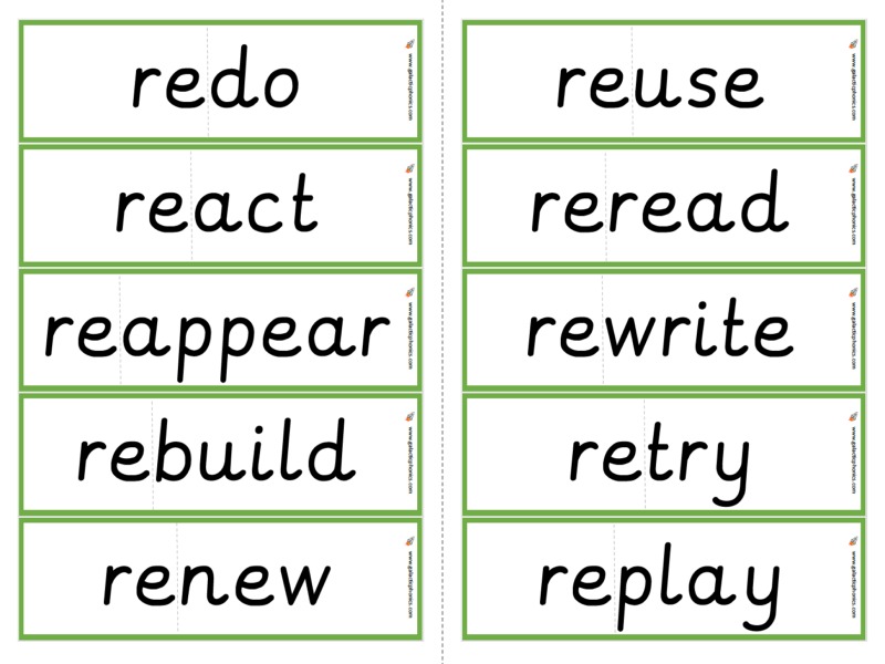 re- prefix worksheets and resources - Galactic Phonics