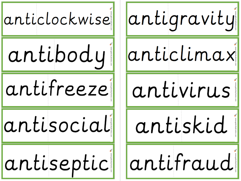 anti- prefix worksheets and resources - Galactic Phonics