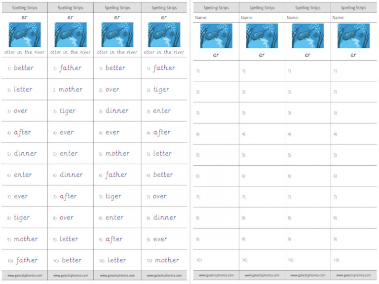 'er' (short) phonics worksheets and games - Galactic Phonics