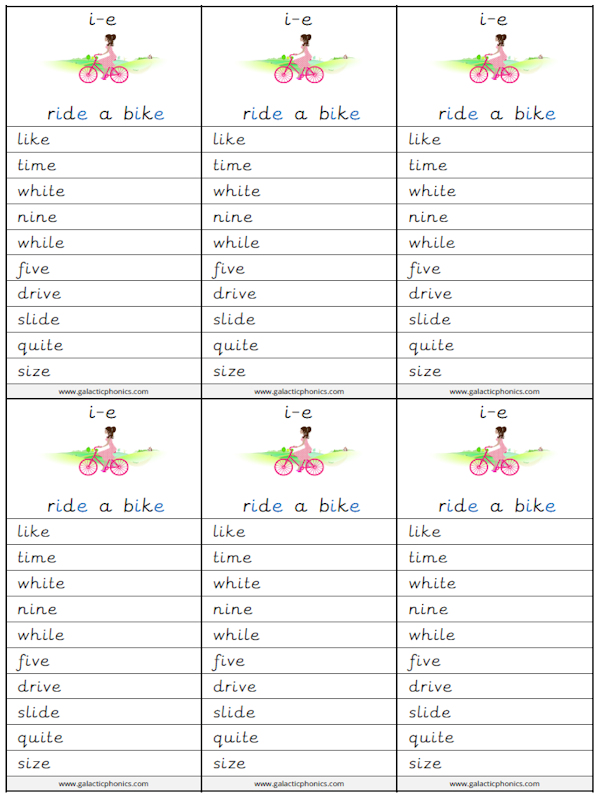 Free 'i-e' (split digraph) worksheets and games - Galactic Phonics