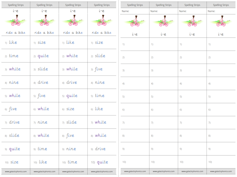 Free 'i-e' (split digraph) worksheets and games - Galactic Phonics