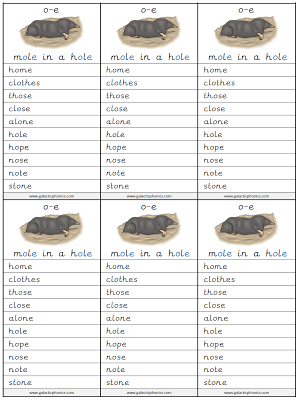 Free 'o-e' (split digraph) worksheets and games - Galactic Phonics