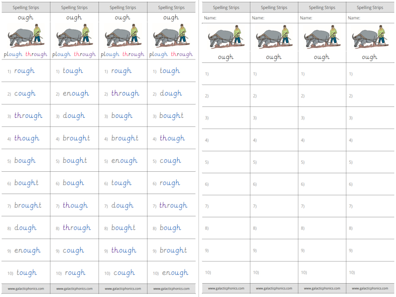 ough phonics worksheets and games - Galactic Phonics