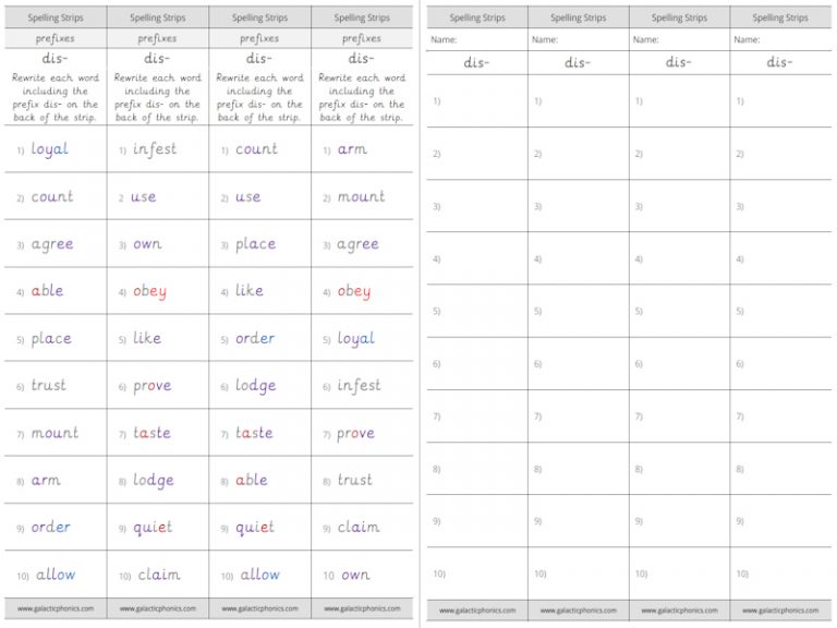 dis- prefix worksheets and resources - Galactic Phonics