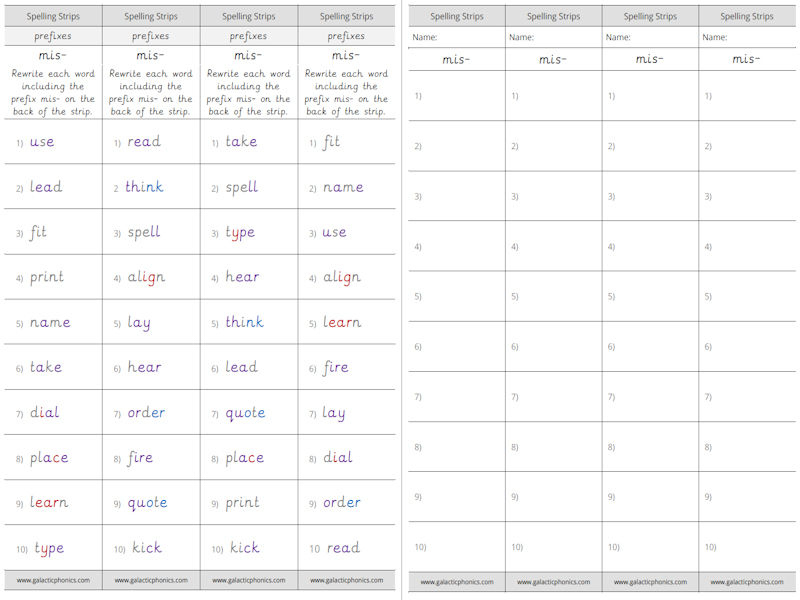 mis- prefix worksheets and resources - Galactic Phonics