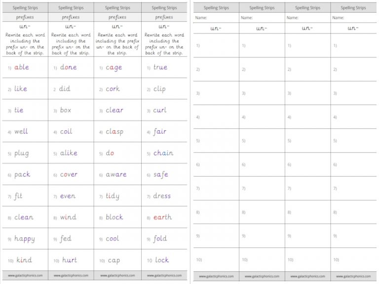 year 1 prefixes un- prefix worksheets and resources - Galactic Phonics