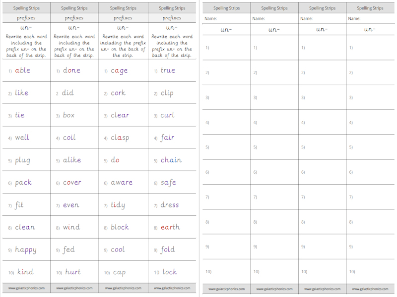 year 1 prefixes un- prefix worksheets and resources - Galactic Phonics