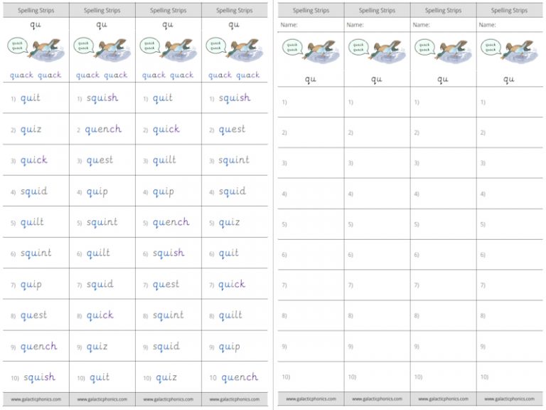 qu phonics worksheets and games - Galactic Phonics