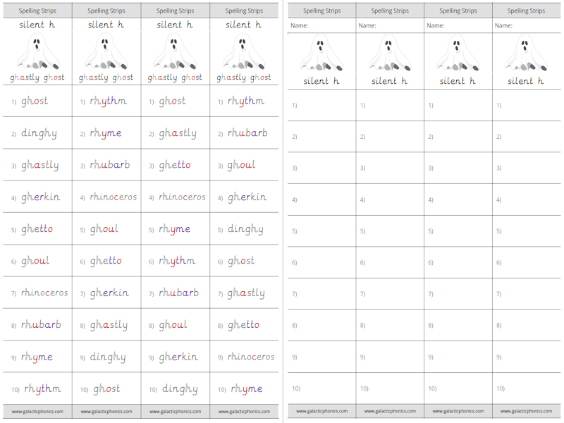 silent h phonics worksheets and games - Galactic Phonics