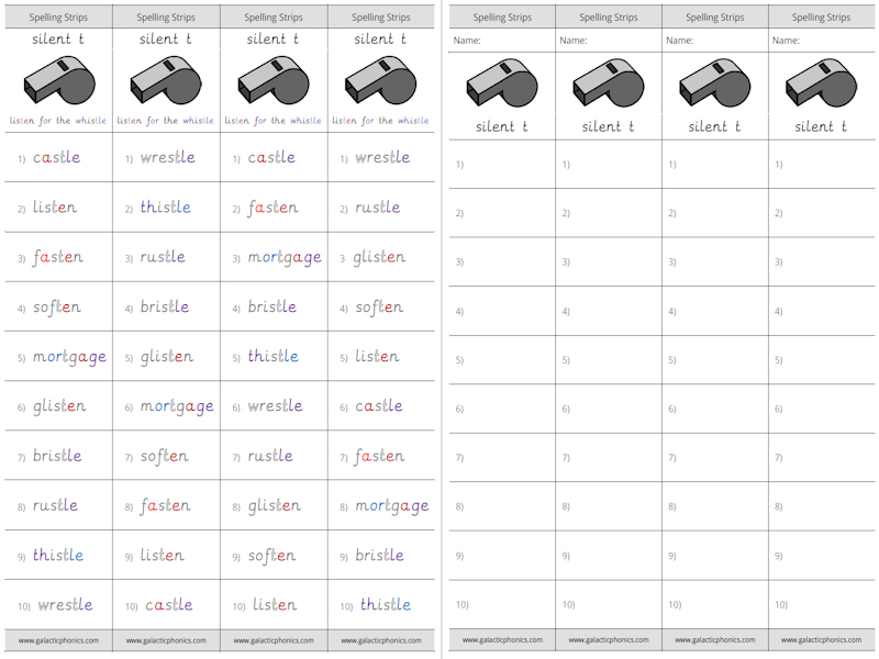 silent t phonics worksheets and games - Galactic Phonics