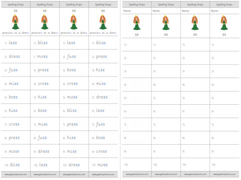 ss phonics worksheets and games - Galactic Phonics