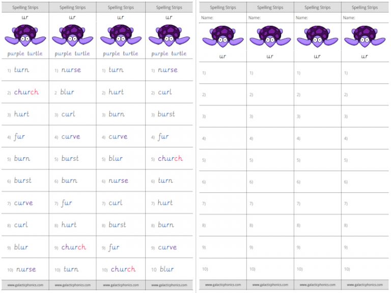 'ur' phonics worksheets and games - Galactic Phonics