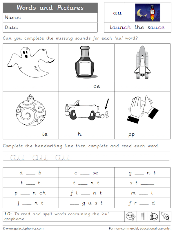 au phonics worksheets and games - Galactic Phonics