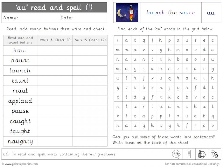 au phonics worksheets and games - Galactic Phonics