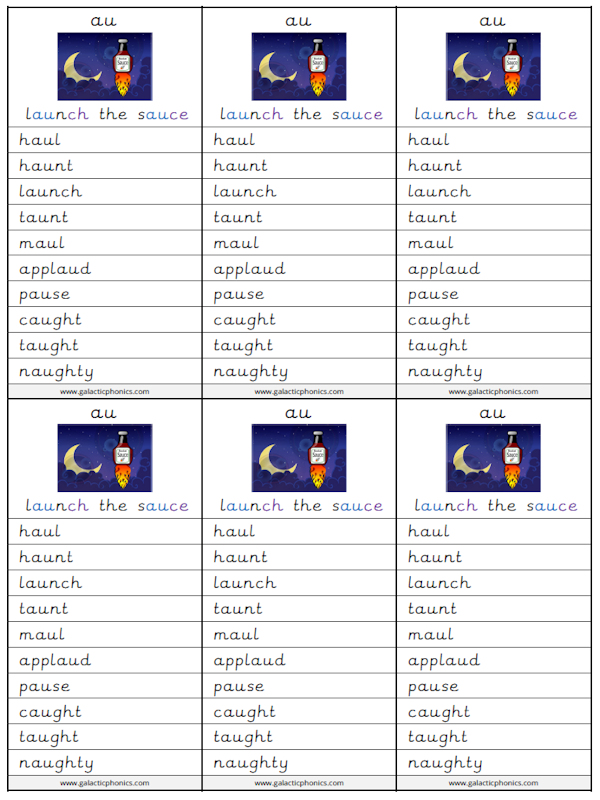 au phonics worksheets and games - Galactic Phonics
