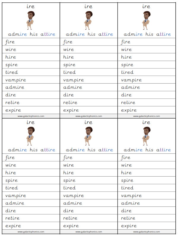 'ire' phonics worksheets and games - Galactic Phonics