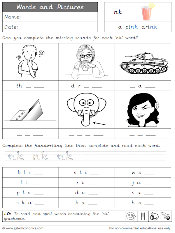 nk worksheets and games - Galactic Phonics