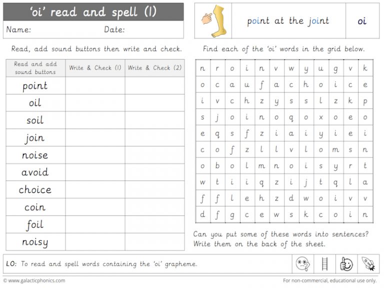 oi phonics worksheets and games - Galactic Phonics