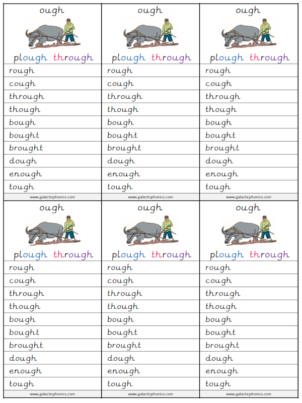 ough phonics worksheets and games - Galactic Phonics