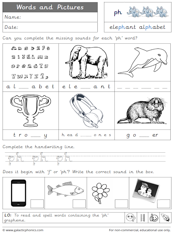 ph phonics worksheets and games - Galactic Phonics
