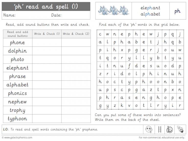 ph phonics worksheets and games - Galactic Phonics