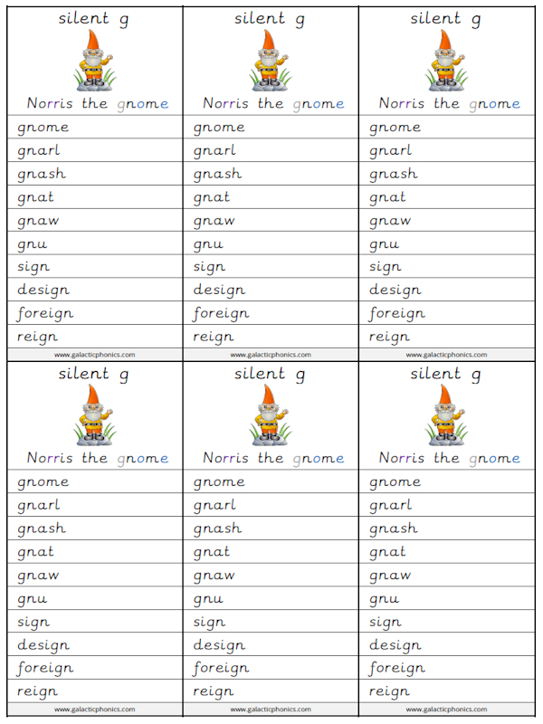 silent g phonics worksheets and games - Galactic Phonics