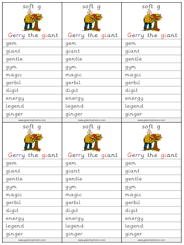 soft g phonics worksheets and games - Galactic Phonics