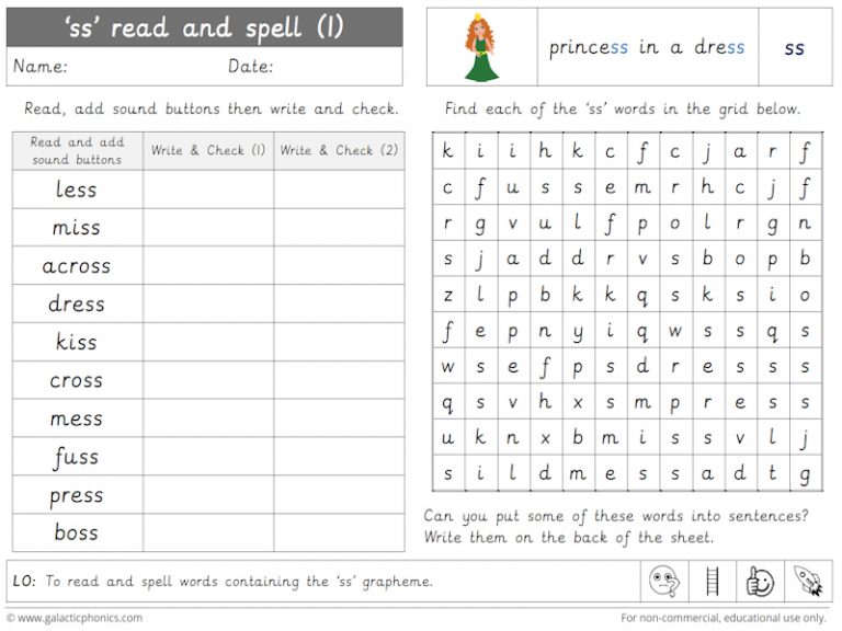 ss phonics worksheets and games - Galactic Phonics
