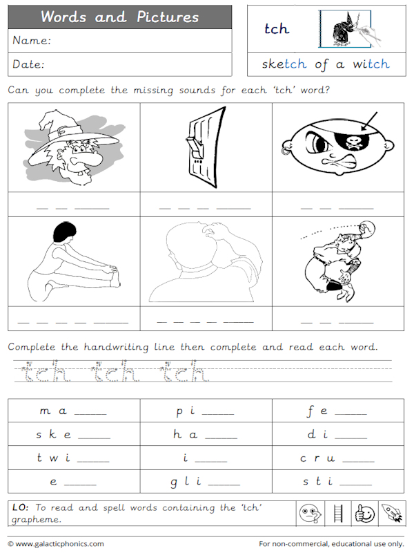 tch phonics worksheets and games - Galactic Phonics