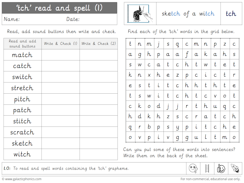 tch phonics worksheets and games - Galactic Phonics