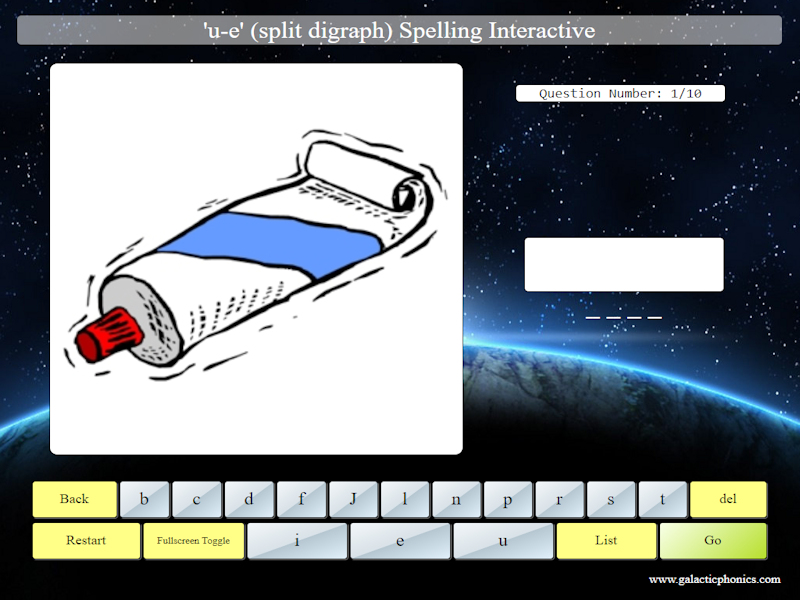 Free 'u-e' (split digraph) phonics worksheets and games - Galactic Phonics