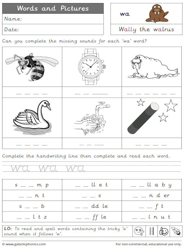 waqua phonics worksheets and games - Galactic Phonics