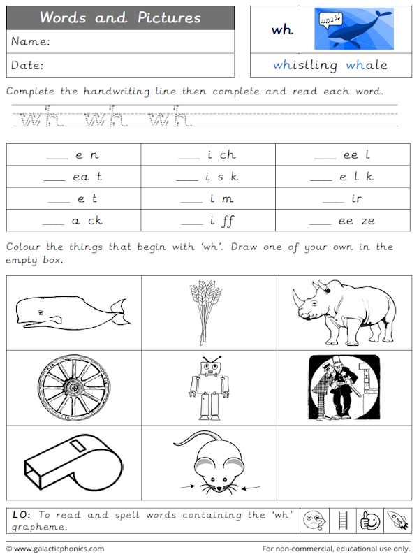 wh phonics worksheets and games - Galactic Phonics