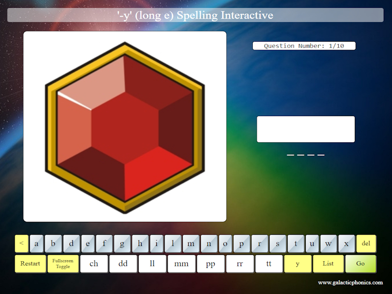 Free 'y' (long e) phonics worksheets and games - Galactic Phonics