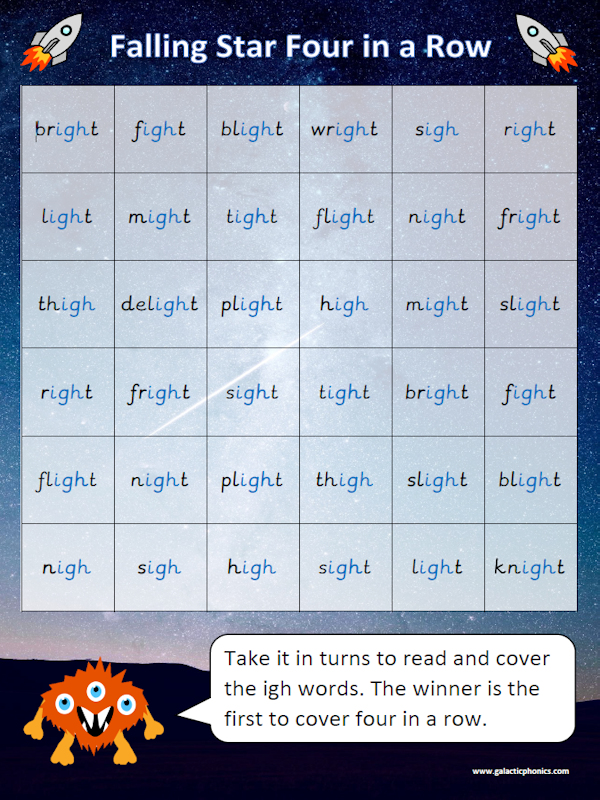 Free 'igh' phonics worksheets and games - Galactic Phonics