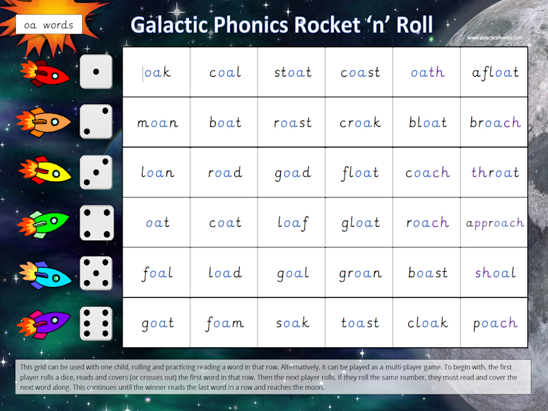 Free 'oa' worksheets and games - Galactic Phonics